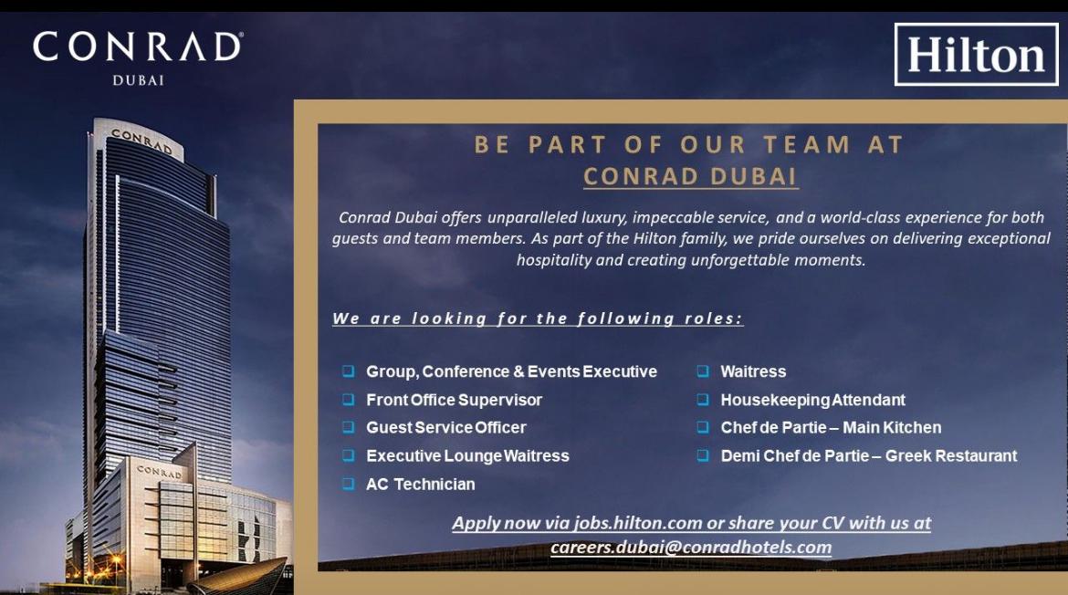 CONRAD Hotel Dubai Careers – Apply for Hospitality Jobs in the UAE ...