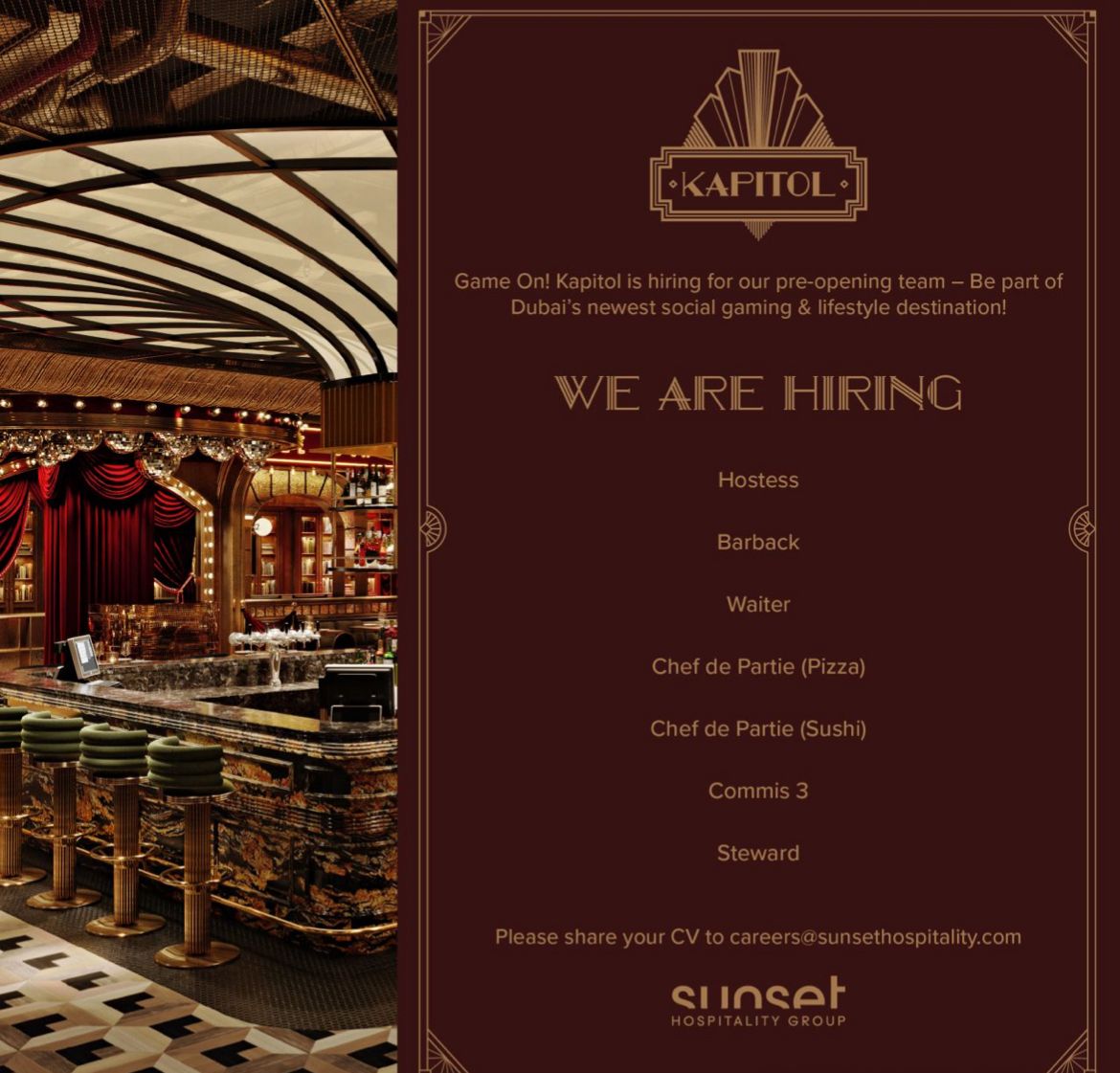 KAPITAL Restaurant Careers in UAE | Dubai Hospitality Jobs 2026 ...