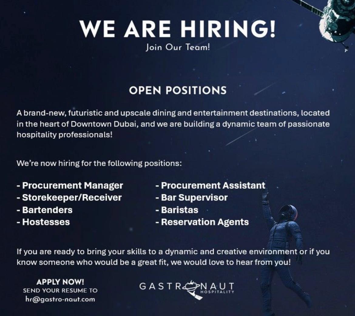 GASTRONAUT HOSPITALITY Hiring All Staff in Dubai – Latest Dubai ...